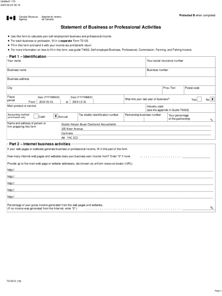 Fillable Online Statement of Business or Professional Activities ...