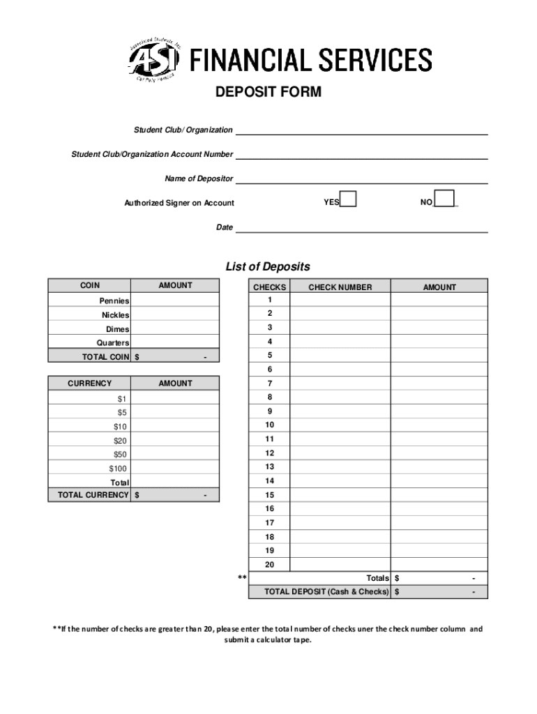 Fillable Online Deposit Form. Deposit Form Fax Email Print - pdfFiller