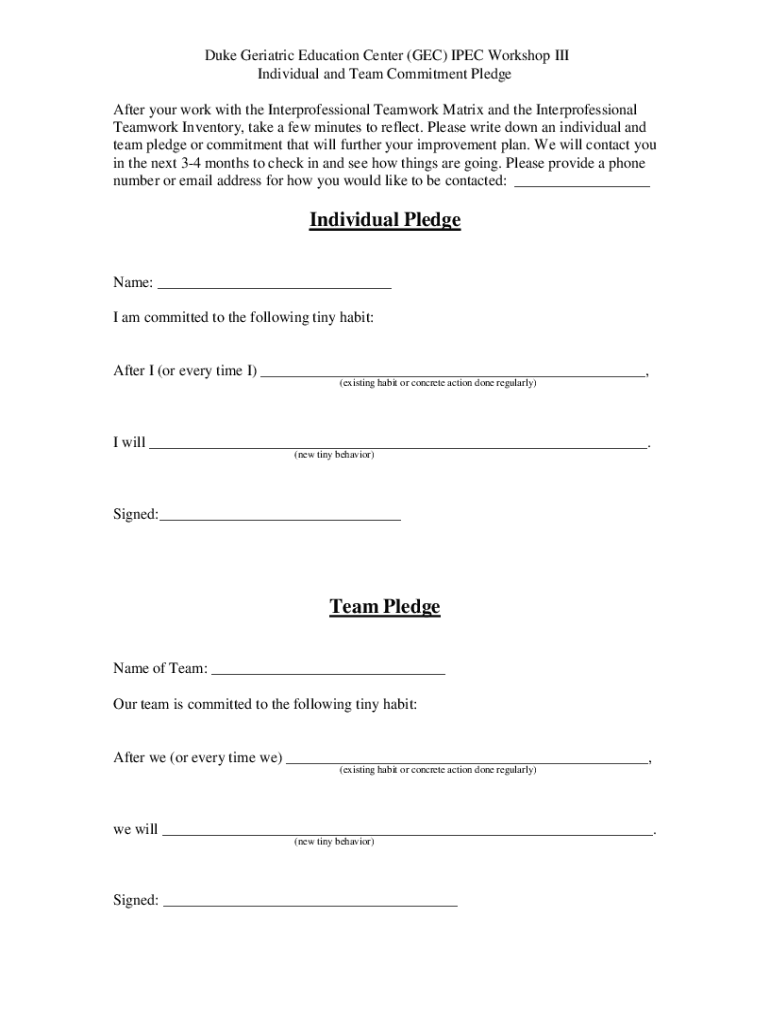 Fillable Online Duke Geriatric Education Center (GEC) IPEC Workshop III ...