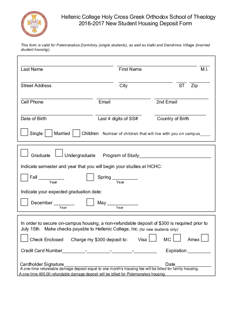 Fillable Online PDF Housing Deposit Form as of July 1 - 2015 - Hellenic ...
