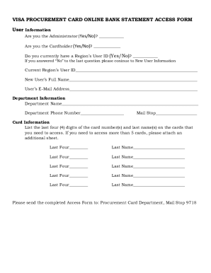 Fillable Online procurement msstate VISA PROCUREMENT CARD ONLINE BANK STATEMENT ACCESS FORM Fax ...