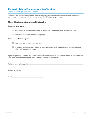 Fillable Online Request for Interpretation Services. Request or refusal ...