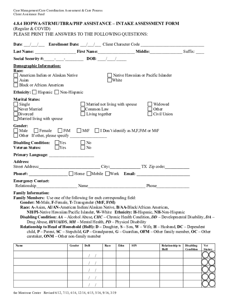 Fillable Online Case Management/Care Coordination Assessment & Care ...