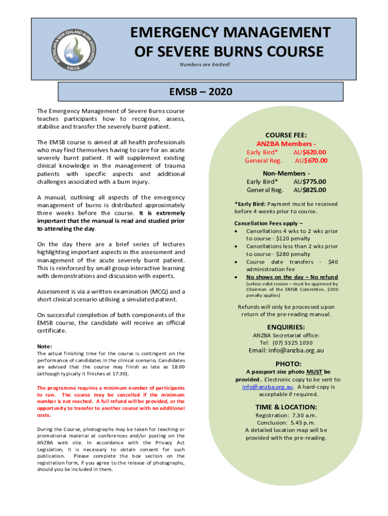 Fillable Online Emergency Management of the Severe Burn Course: EMSB ...