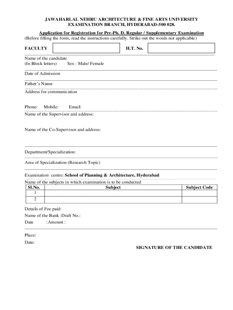 Fillable Online exams jnafau ac JAWAHARLAL NEHRU ARCHITECTURE AND FINE ...