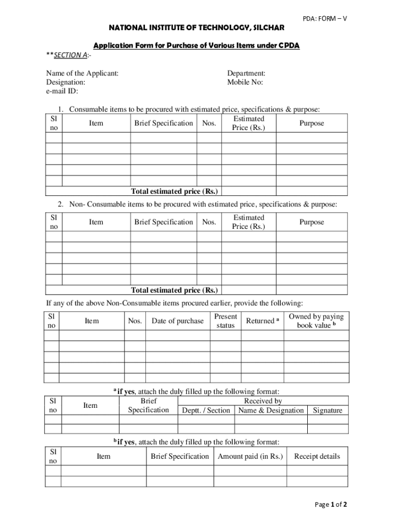 Fillable Online nits ac PDA: FORM V Fax Email Print - pdfFiller