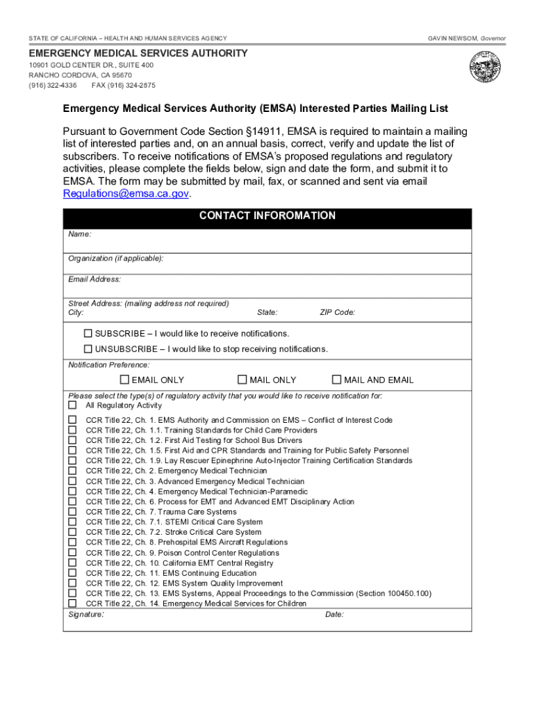 Fillable Online emsa ca Interim Emergency Medical Services Authority ...