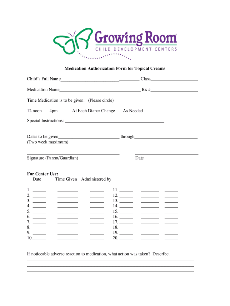 Fillable Online Medication Authorization Form for Topical Creams Fax ...