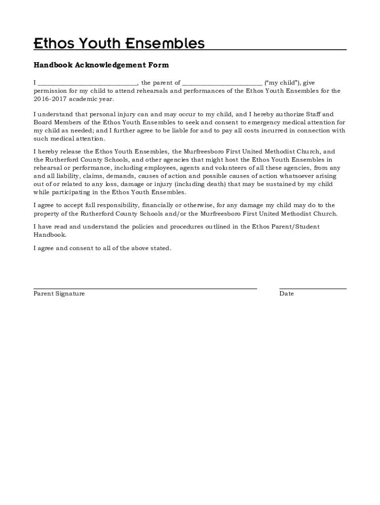 Fillable Online Student Information Form - Ethos Youth Ensembles ...