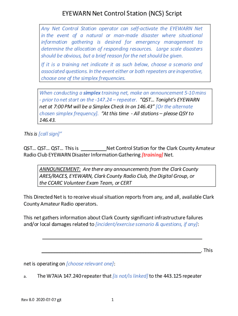 Fillable Online NET CONTROL STATION Training Manual - Idaho ARES Fax ...