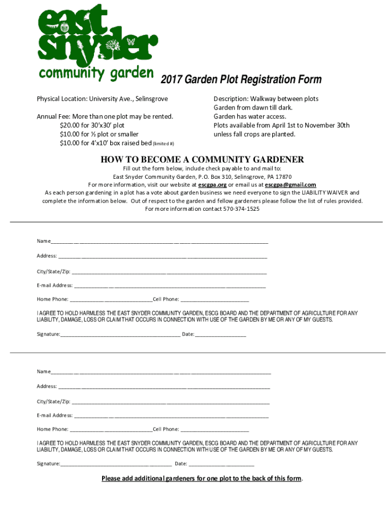 Fillable Online 2017 Garden Plot Registration Form Fax Email Print ...