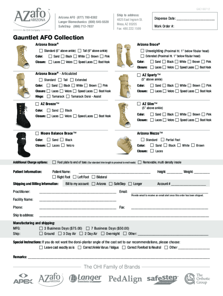 Fillable Online Gauntlet AFO Collection - SafeStep.net Fax Email Print ...