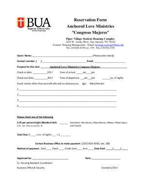 Fillable Online Fillable Online OVERNIGHT GUEST RESERVATION FORM ...