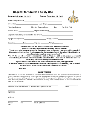 Fillable Online Request for Church Facility Use Fax Email Print - pdfFiller