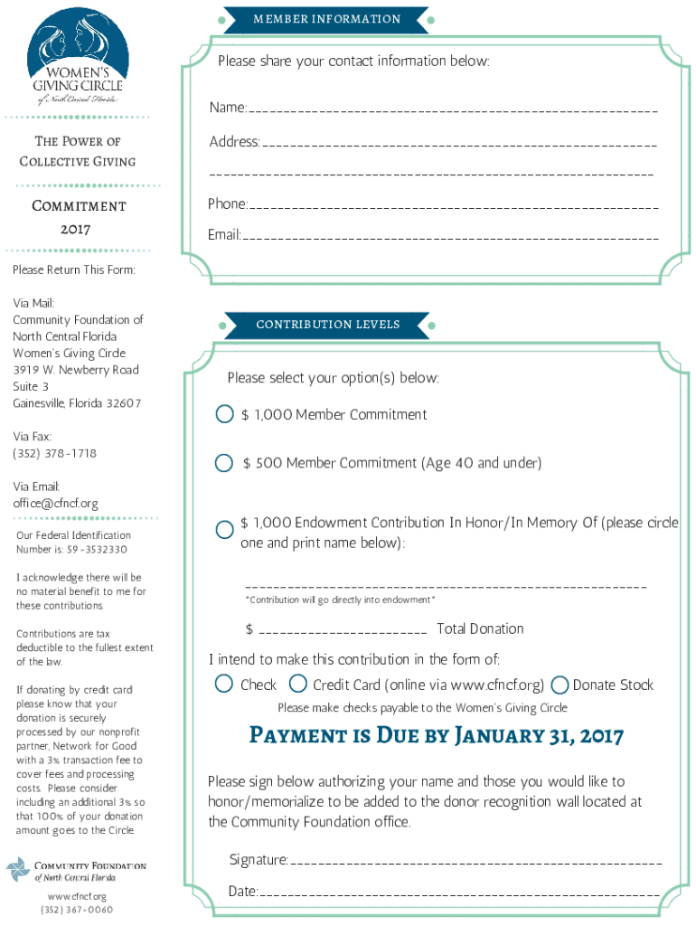 Fillable Online Women's Giving Circle Endowment Form Fax Email Print ...