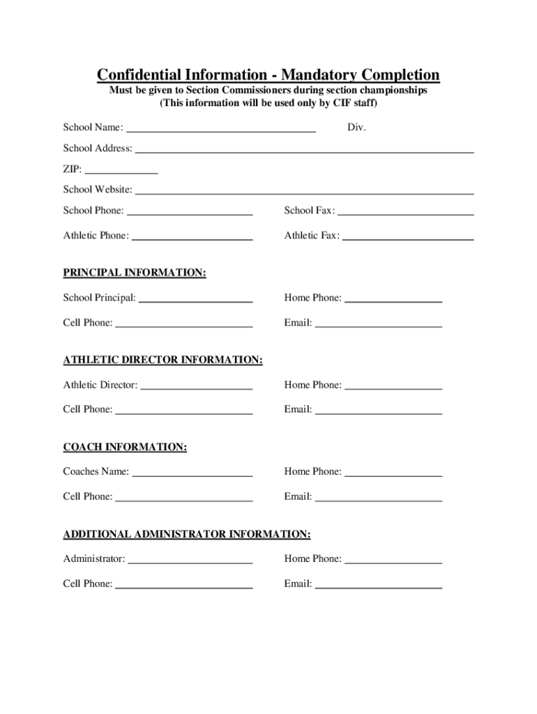 Fillable Online SELECTION INFORMATION SHEET - CIF San Diego Section Fax ...