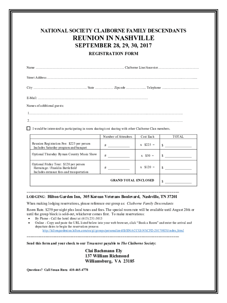 Fillable Online The National Society of the Claiborne Family ...