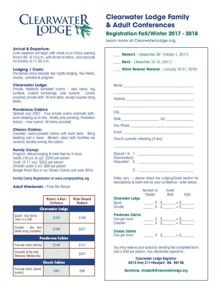 Fillable Online Each weekend will begin with check-in on Friday evening ...