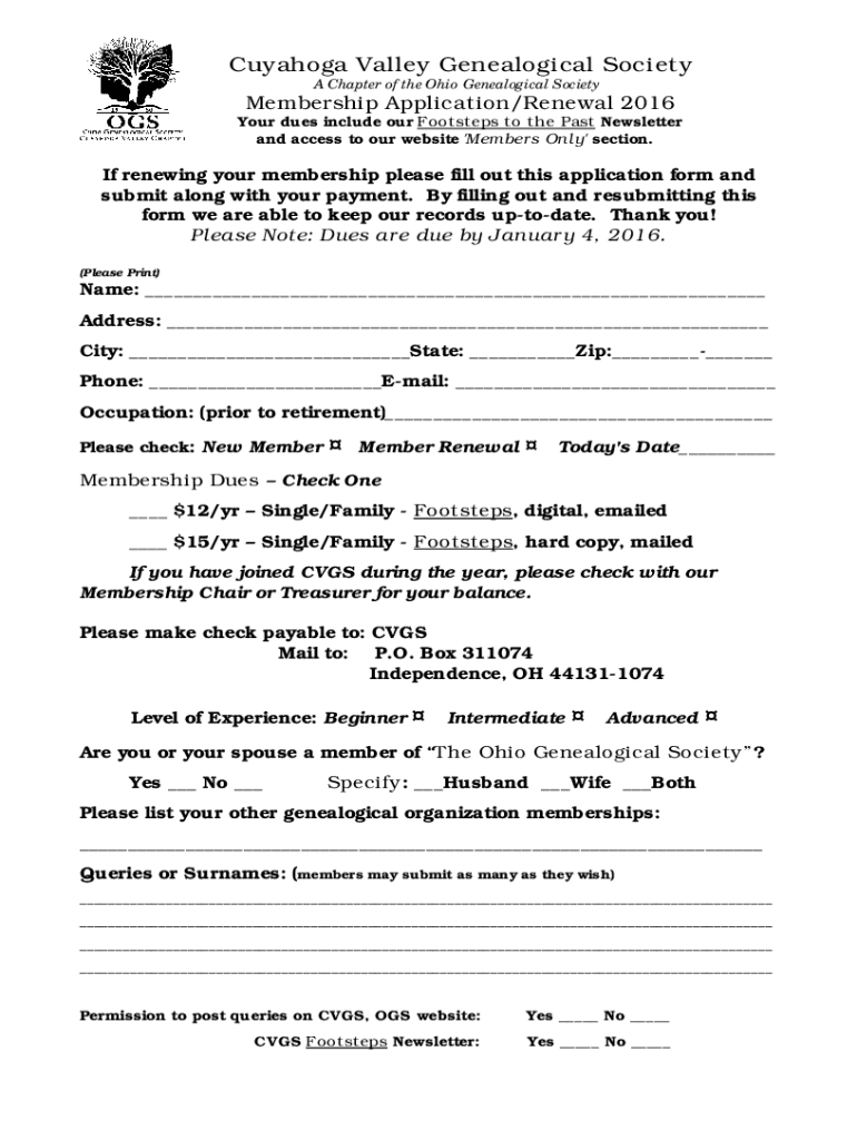 Fillable Online Cuyahoga Valley Genealogical SocietyFind your Roots! Fax Email Print - pdfFiller