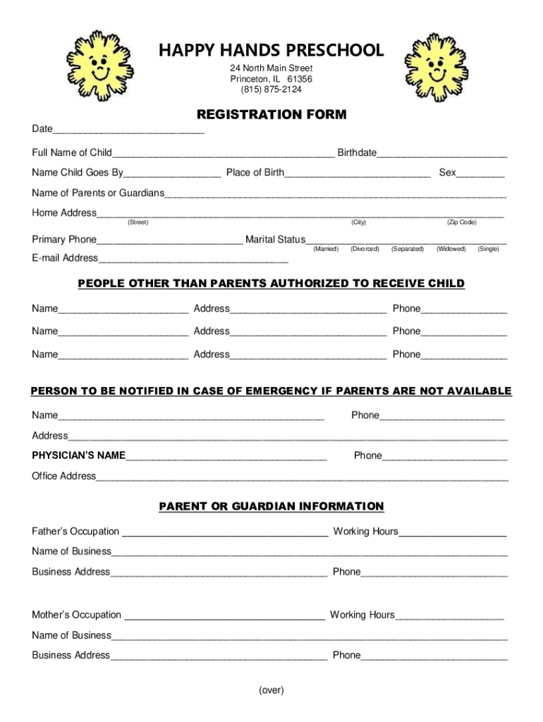 Fillable Online Happy Hands Preschool 24 N Main St Princeton, IL ...