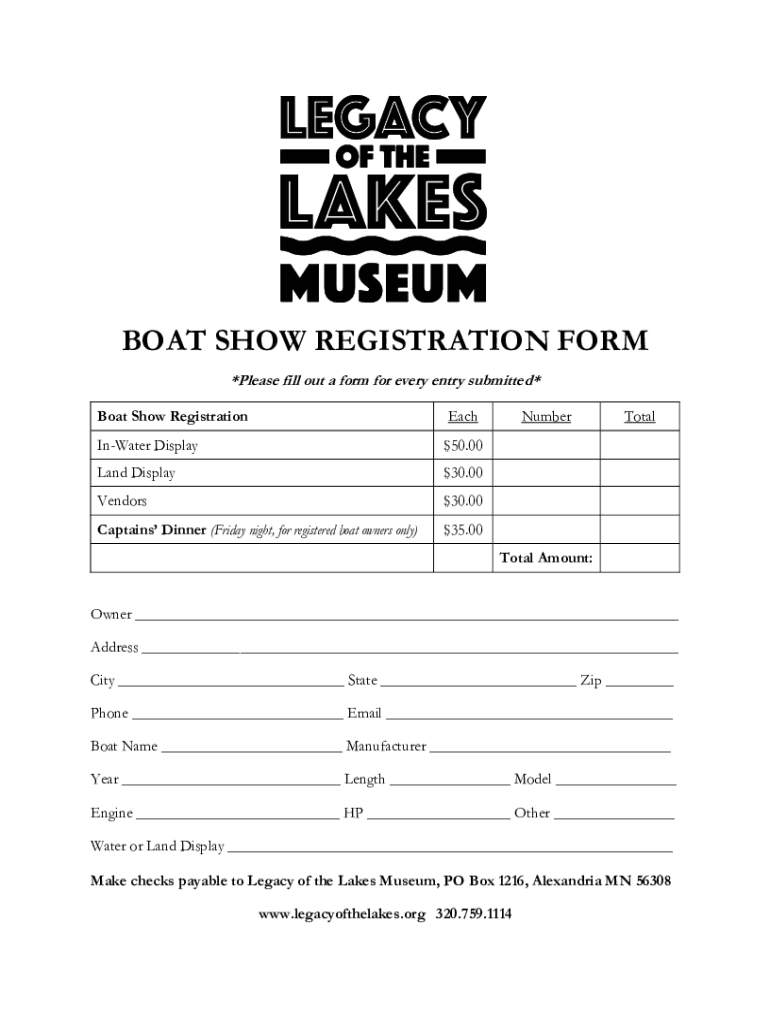 Fillable Online BOAT SHOW REGISTRATION FORM Fax Email Print - pdfFiller