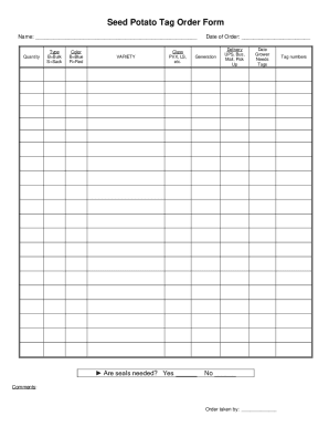 Fillable Online Seed Potato Tag Order Form Fax Email Print - pdfFiller