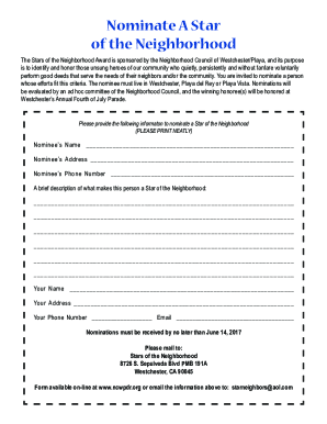Fillable Online Nominate A Star Fax Email Print - pdfFiller