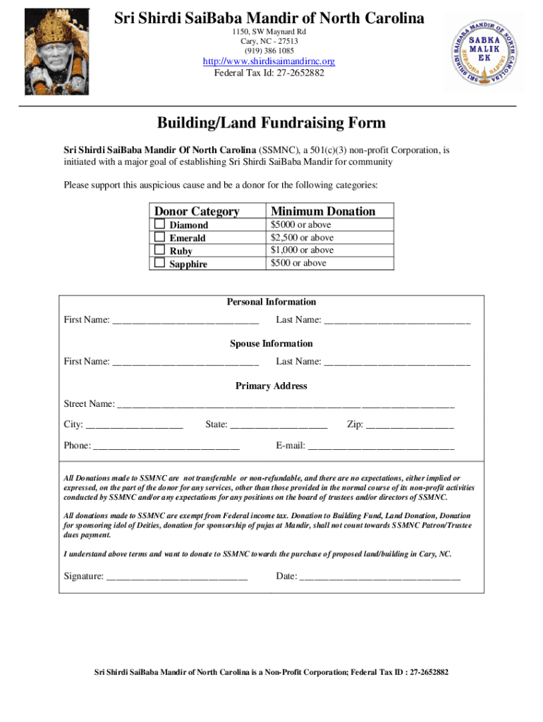 Fillable Online Welcome to Sri Shirdi SaiBaba Mandir Of North Carolina ...