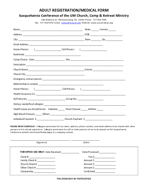 Fillable Online ADULT REGISTRATION/MEDICAL FORM Fax Email Print - pdfFiller