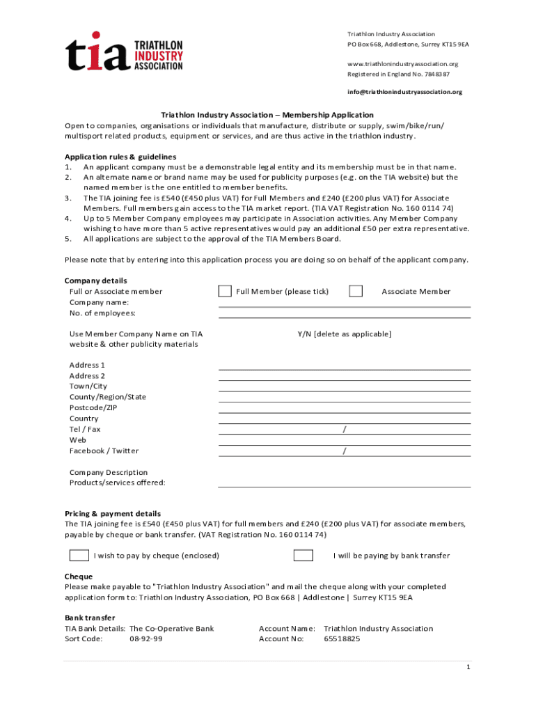 Fillable Online TIA Membership Application Form 2016 NEW MEMBERS - web ...