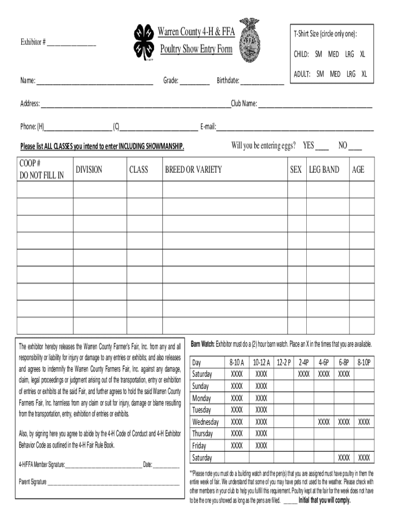 Fillable Online Warren County 4-H & FFA Fax Email Print - pdfFiller