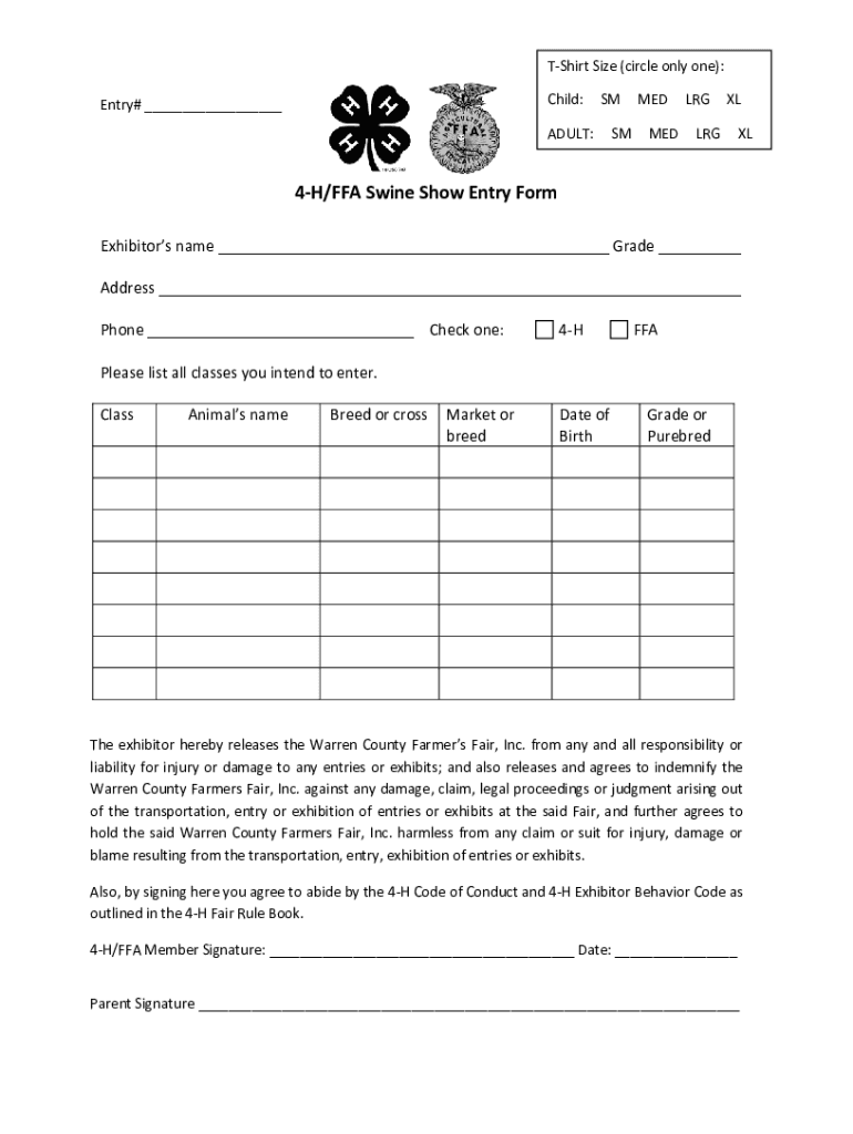 Fillable Online Warren County 4-H & FFA Poultry Show Entry Form Fax ...