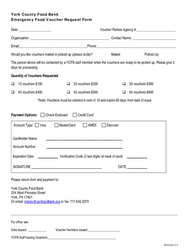 Fillable Online York County Food Bank Emergency Food Voucher Request ...