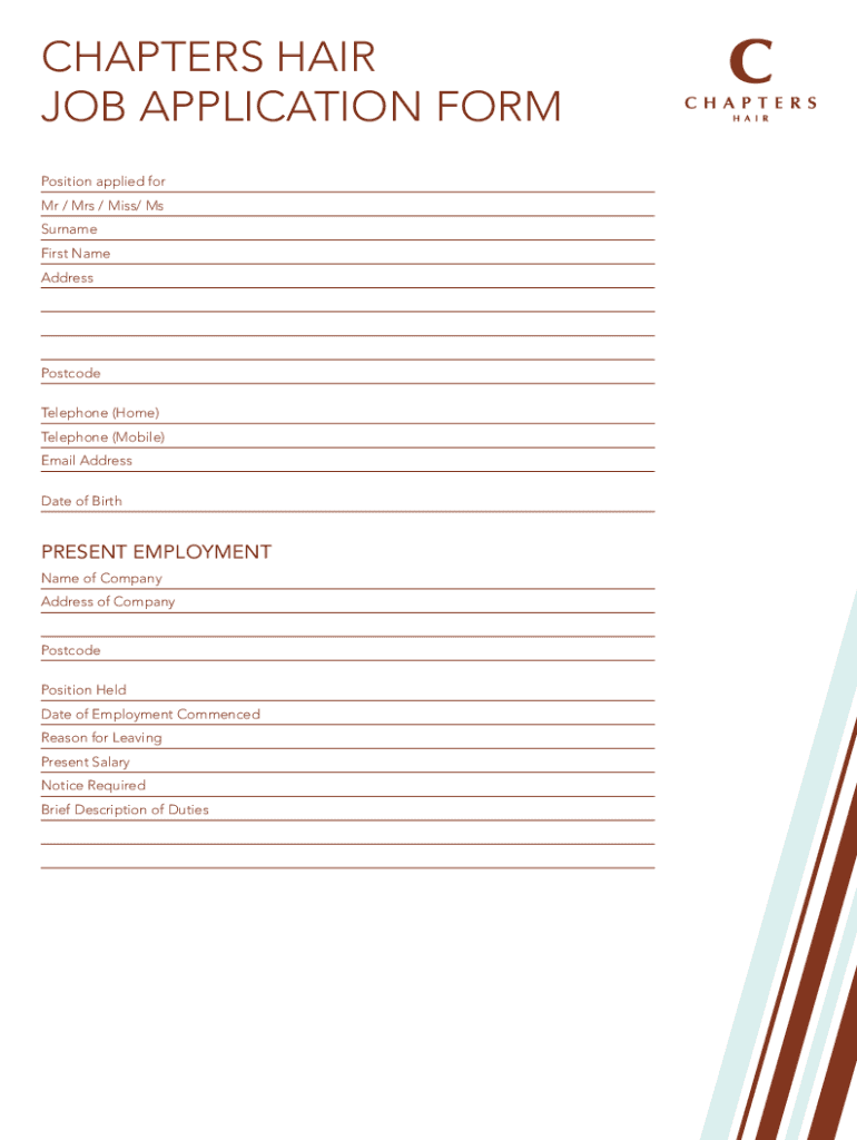 Fillable Online CHAPTERS HAIR JOB APPLICATION FORM Fax Email Print ...