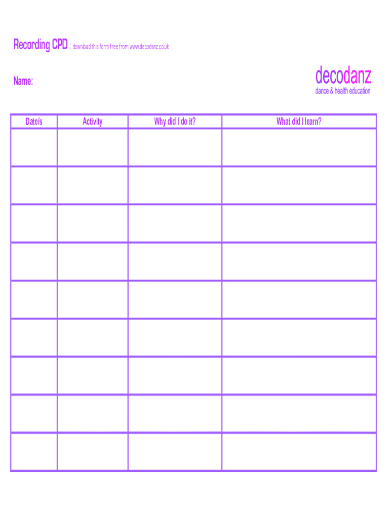 Fillable Online CPD recording form.docx. recording CPD Fax Email Print ...