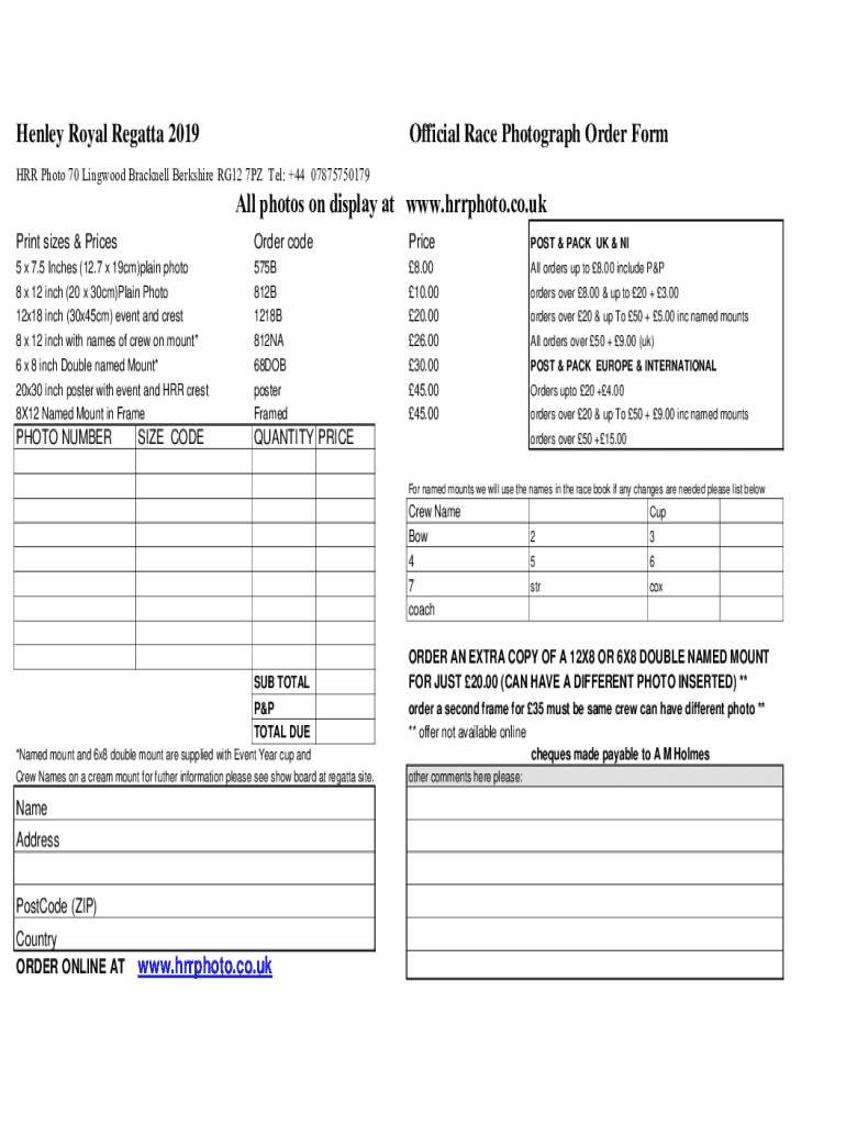 Fillable Online Fillable Online Prices and form - HRR Photo Fax Email ...