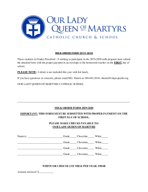 Fillable Online MILK ORDER FORM 2019-2020 Fax Email Print - pdfFiller
