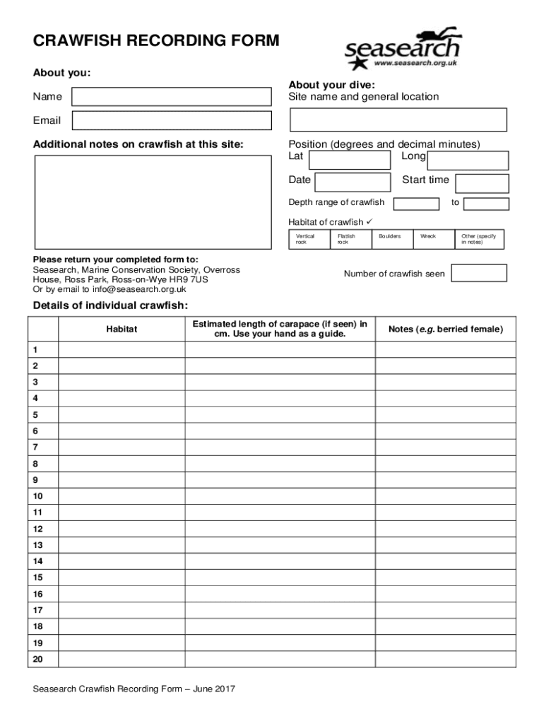 Fillable Online crawfish recording form Fax Email Print - pdfFiller