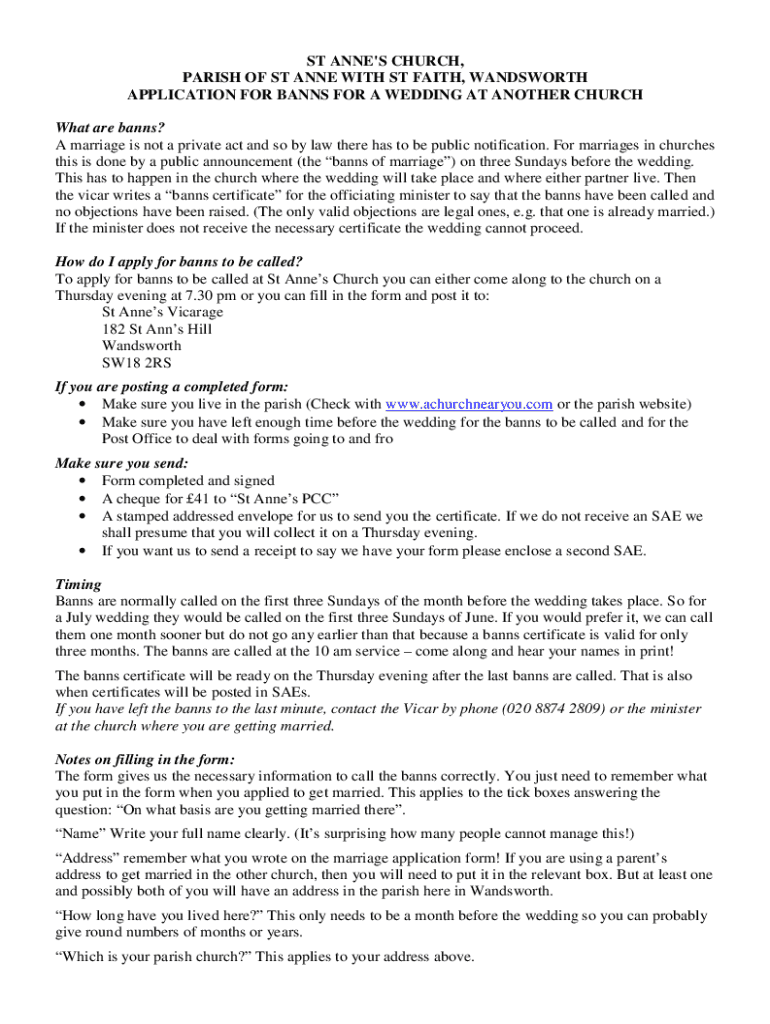 Fillable Online Banns Application Form - St Anne's Church Wandsworth ...