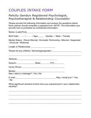Fillable Online Couples Counseling Initial Intake Form - The Balanced ...