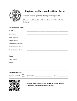Fillable Online Engineering Merchandise Order Form Fax Email Print ...