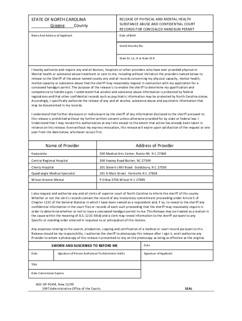 Fillable Online Mental Health Release Form - Greene County, North ...