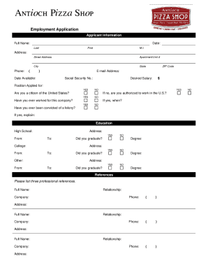 Fillable Online Antioch Pizza Shop Employment Application Fax Email ...