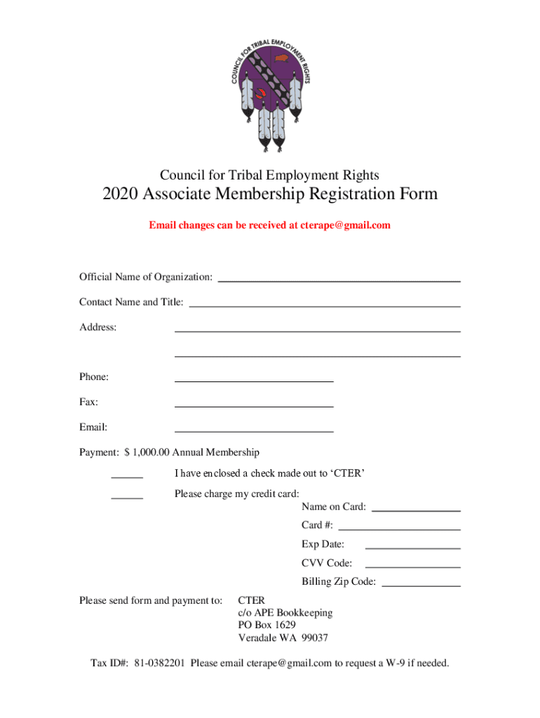 Fillable Online 2020 Associate Membership Registration Form Fax Email ...