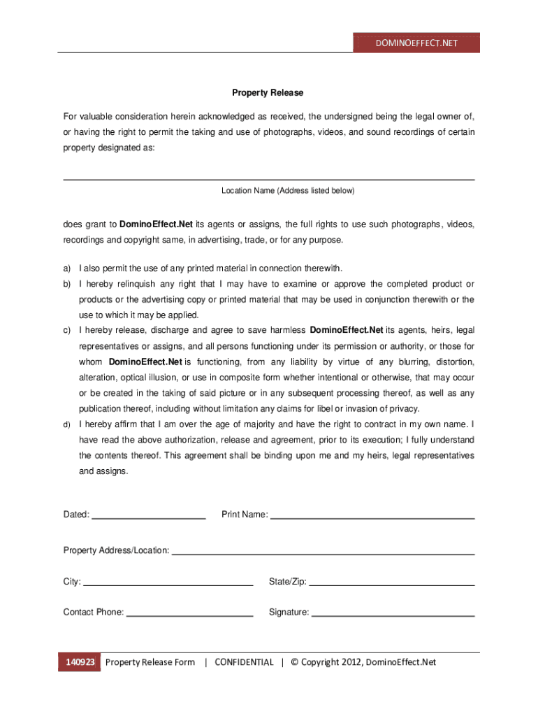 Fillable Online Sample Model Release Forms/Sample Property Release ...