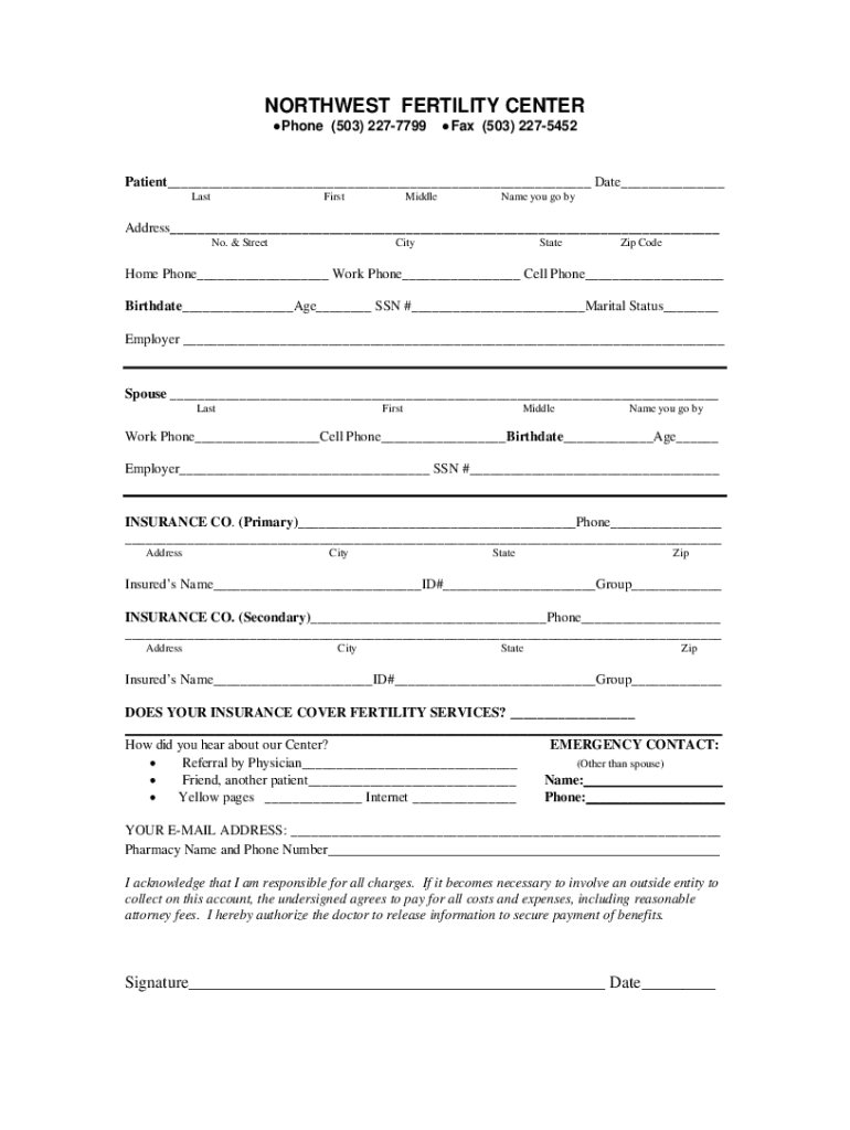 Fillable Online Northwest Fertility CenterInfertility Treatment and ... Fax Email Print - pdfFiller