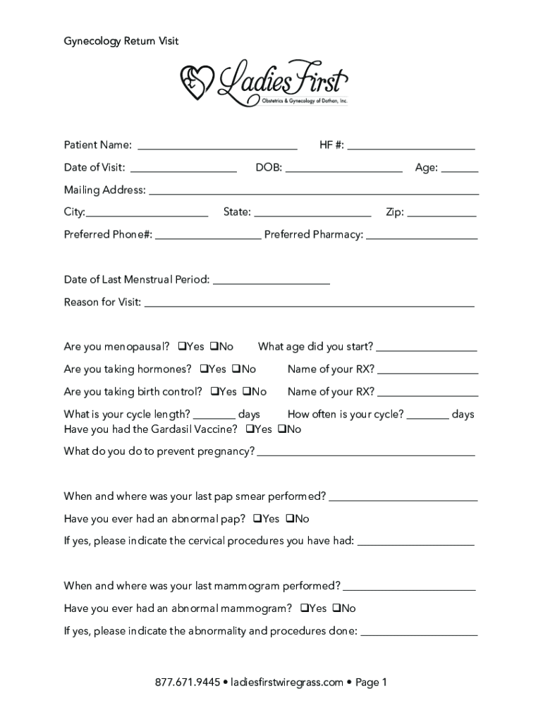 Fillable Online Gynecology Return Visit Fax Email Print - pdfFiller