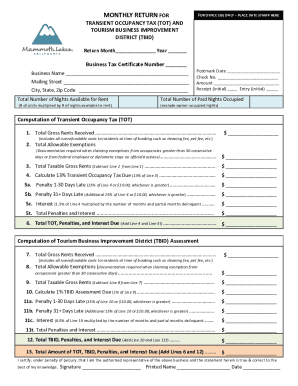 Fillable Online TOT and TBID Monthly Return Form Fax Email Print ...