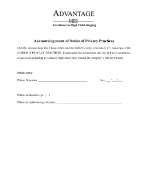 Fillable Online Acknowledgement of Notice of Privacy Practices - Open ...