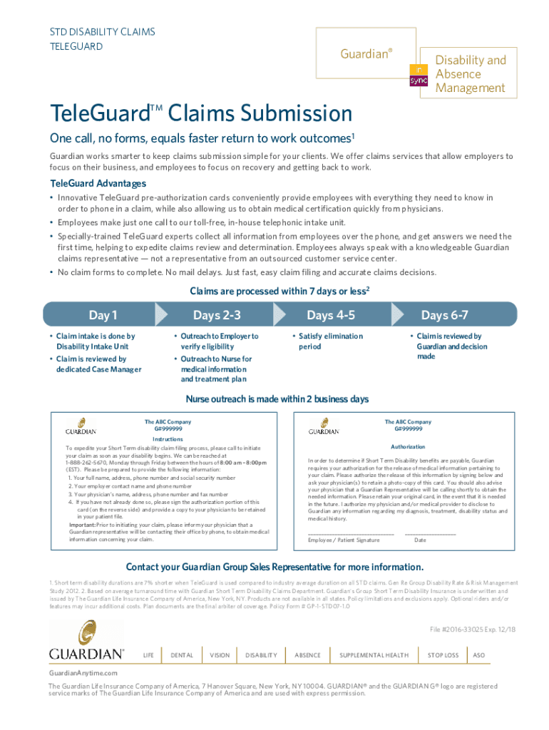 Fillable Online STD DISABILITY CLAIMS Fax Email Print - pdfFiller